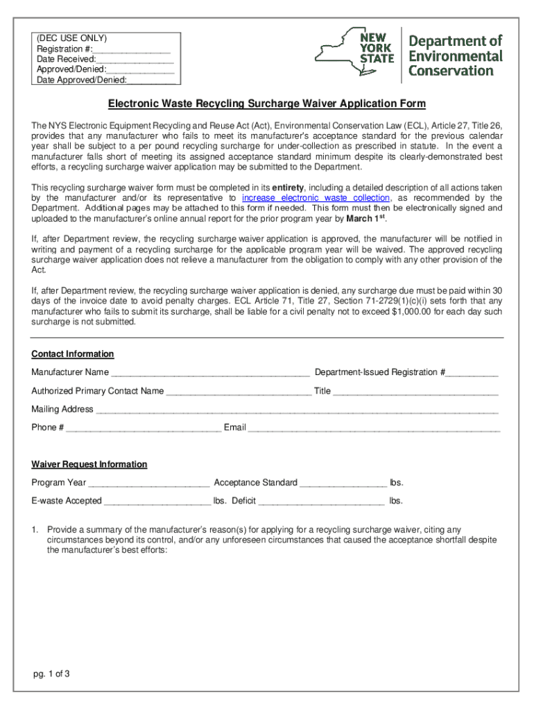 Fillable Online Electronic Waste Recycling Surcharge Waiver Application ...
