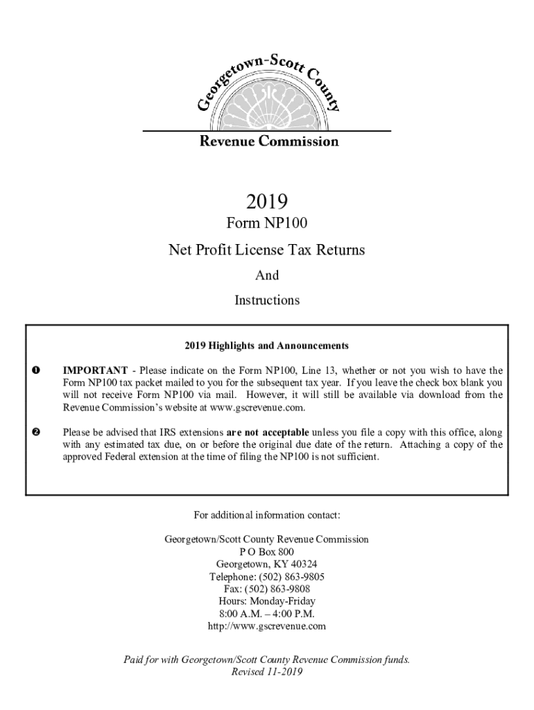 Fillable Online Fillable Online Form NP100 Net Profit License Tax ...