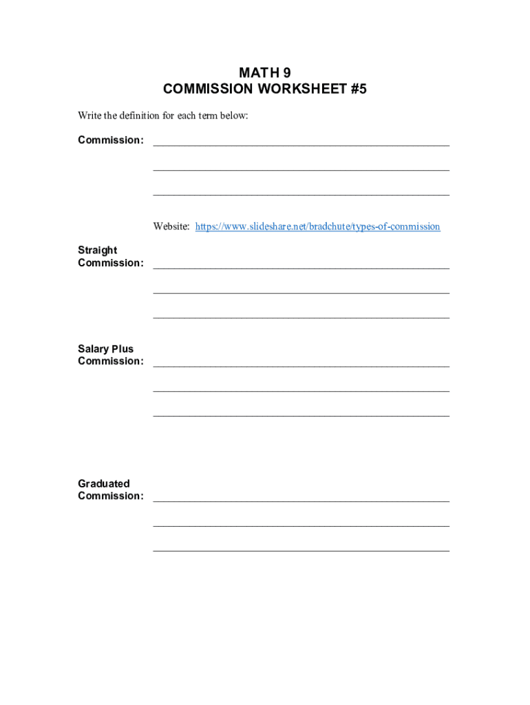 Fillable Online WS 5 commission worksheet(2).doc Fax Email Print ...