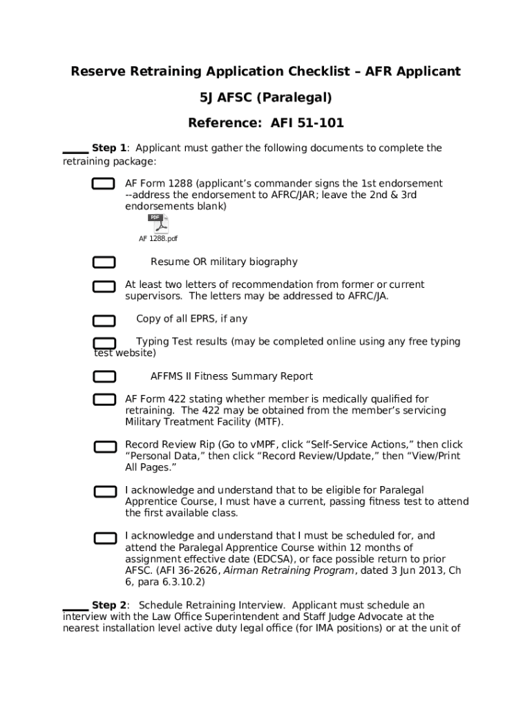 Paralegal Application Checklist - Air Force Reserve Doc Template ...