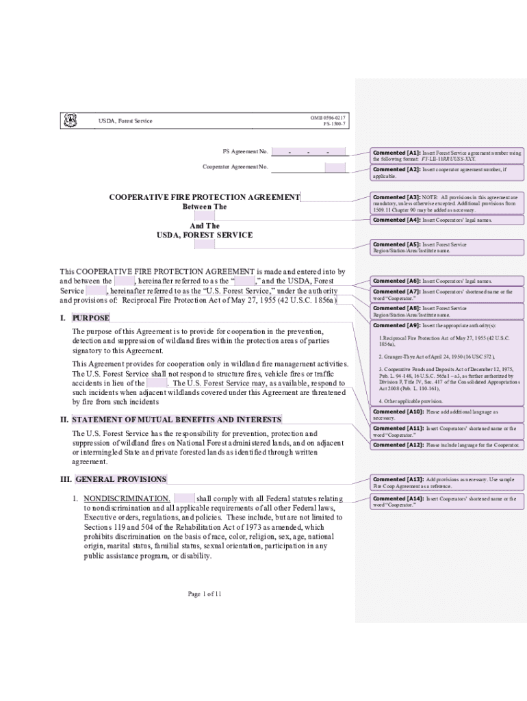 Fillable Online PNW Cooperative Fire Protection Agreement Template 2017 ...