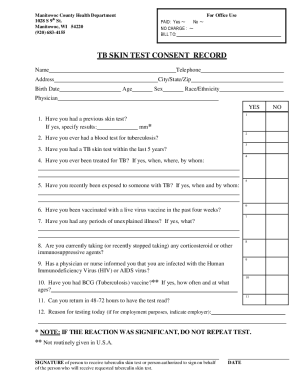 Fillable Online TB Skin Test Consent Form - Manitowoc County Fax Email ...
