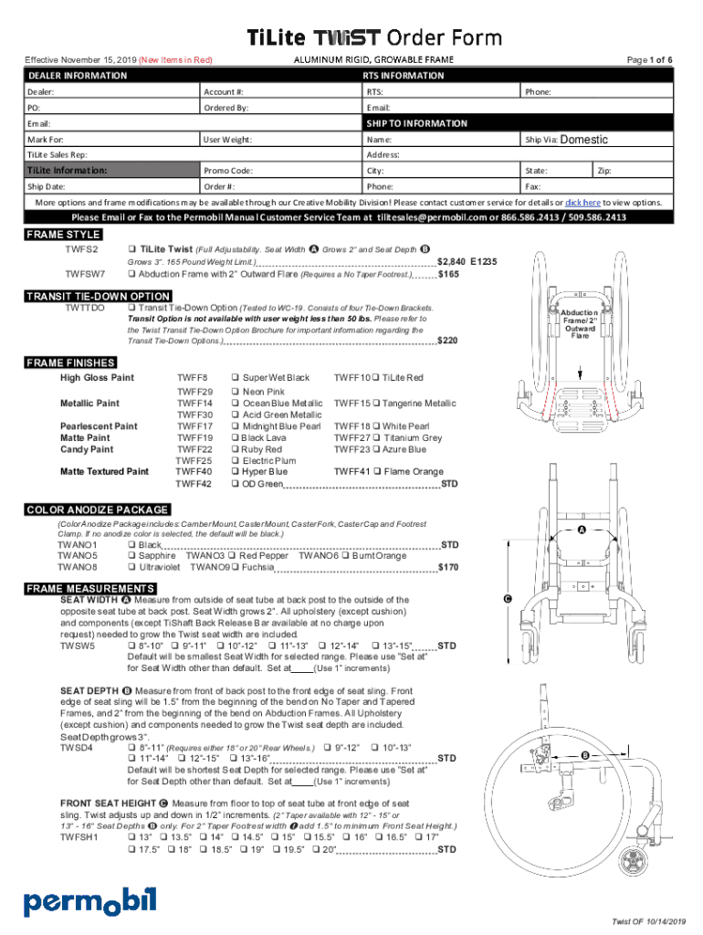 Fillable Online TiLite TWIST Ultralight Pediatric Wheelchair Order ...
