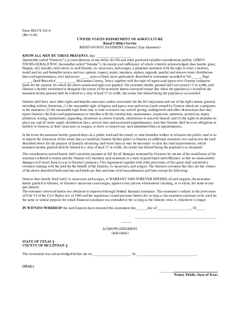 Fillable Online Form RD-TX 442-9 (Rev. 6-06) UNITED STATES DEPARTMENT ...