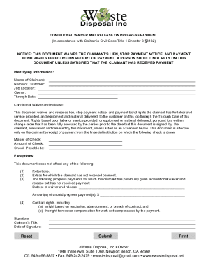 Fillable Online California Conditional Waiver and Release Upon Progress ...