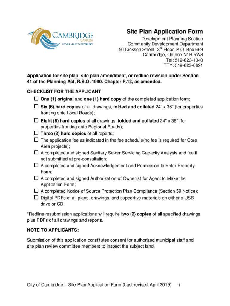 Fillable Online Site Plan Application Form - Cambridge, Ontario Fax ...