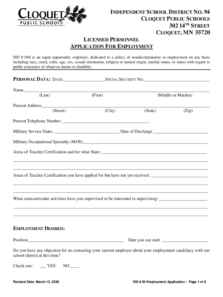 Fillable Online District Information / Employment Application Forms Fax ...
