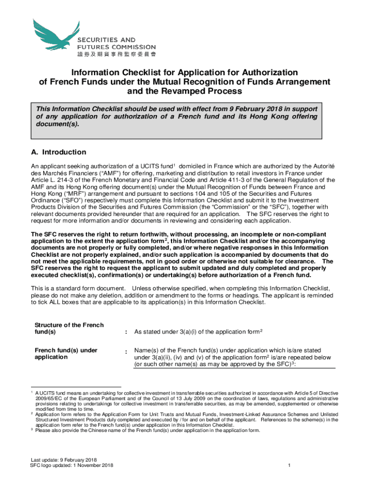 Fillable Online Information Checklist for Application for Authorization ...