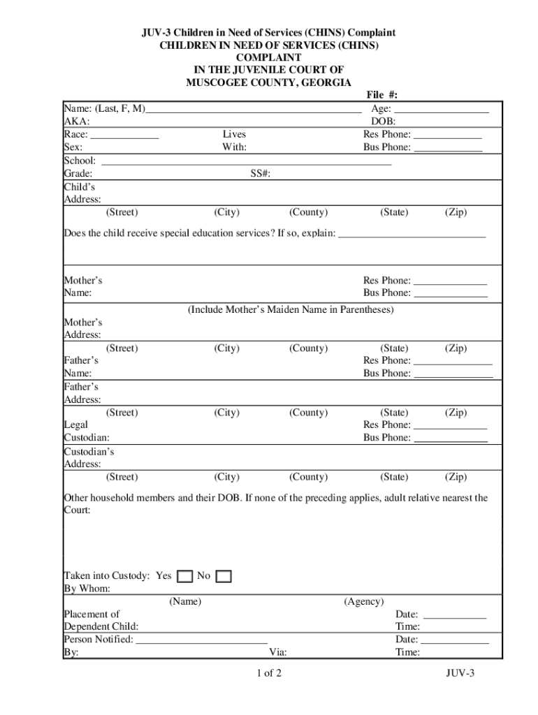 Fillable Online 1 of 2 JUV-3 JUV-3 Children in Need of Services (CHINS ...