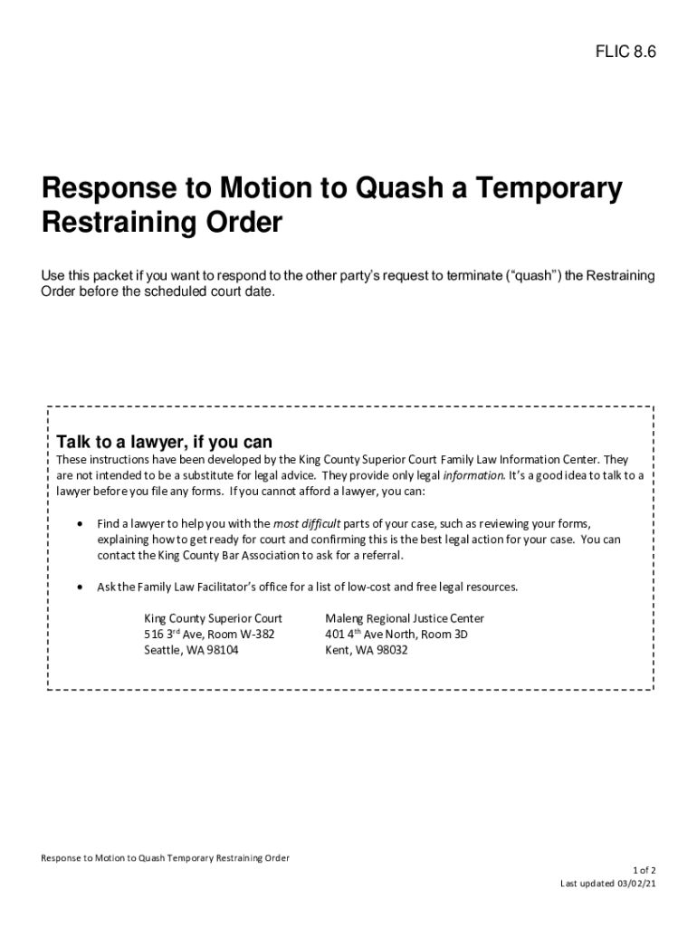 Fillable Online Response to Motion to Quash a Temporary Restraining Order Fax Email Print ...