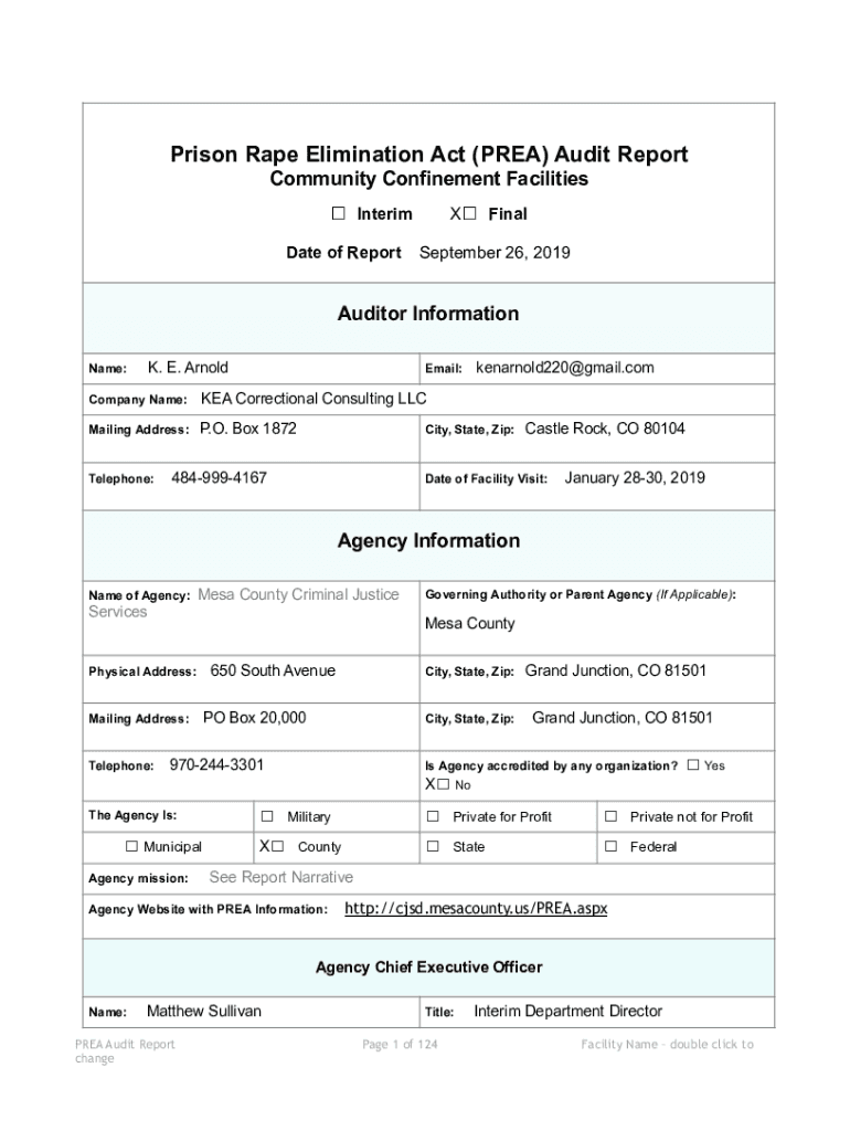 Fillable Online PDF Prison Rape Elimination Act (PREA) Audit Report ...