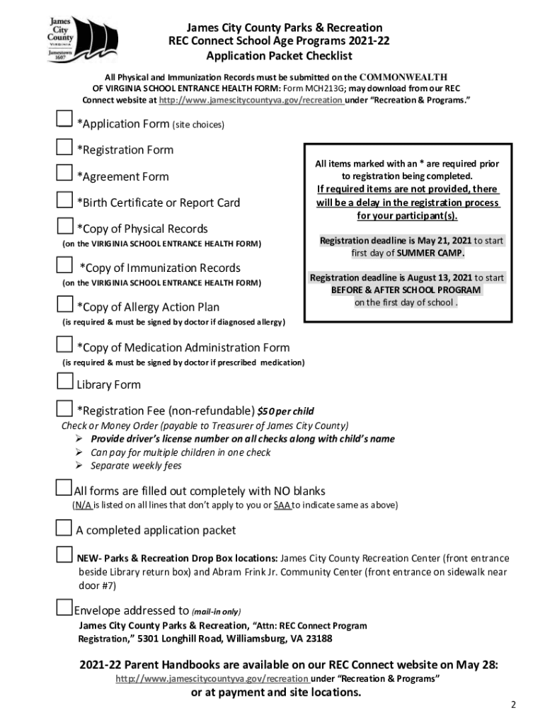 Fillable Online 2021-2022 REC Connect Registration Packet. 2021-2022 ...
