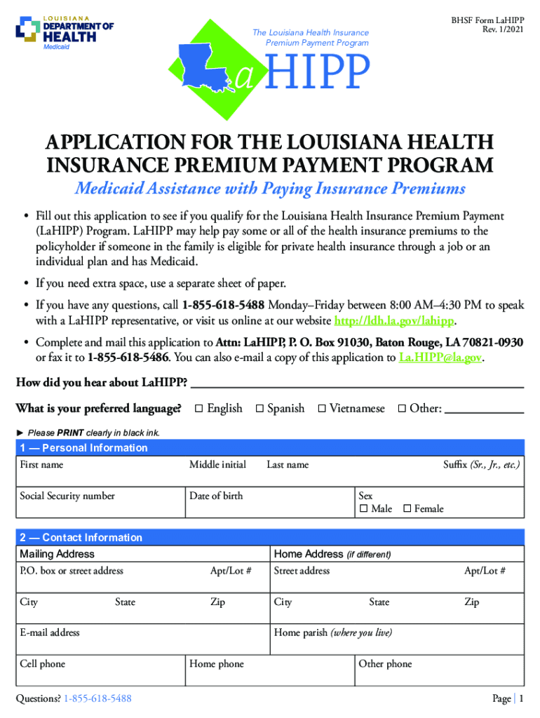 Fillable Online APPLICATION FOR THE LOUISIANA HEALTH INSURANCE ... Fax ...