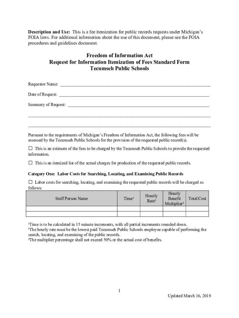 Fillable Online FOIA Fees Standard Itemization Form Fax Email Print ...