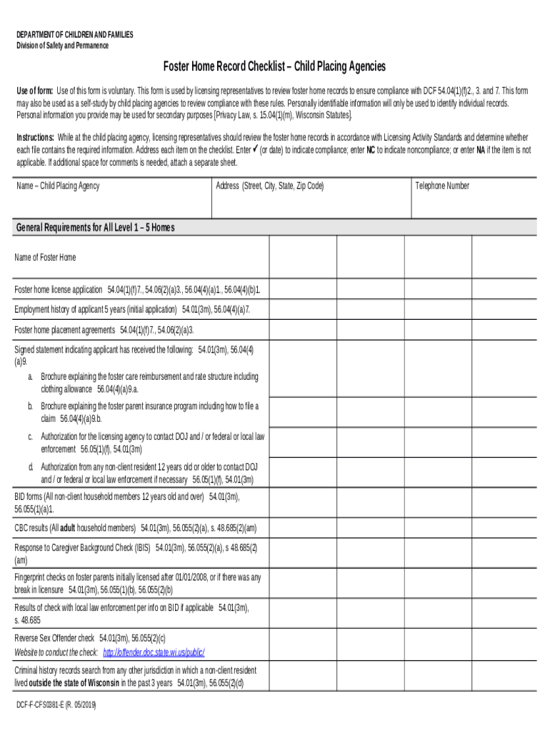 Resident Record Checklist - Residential Care Centers for ... - dcf ...