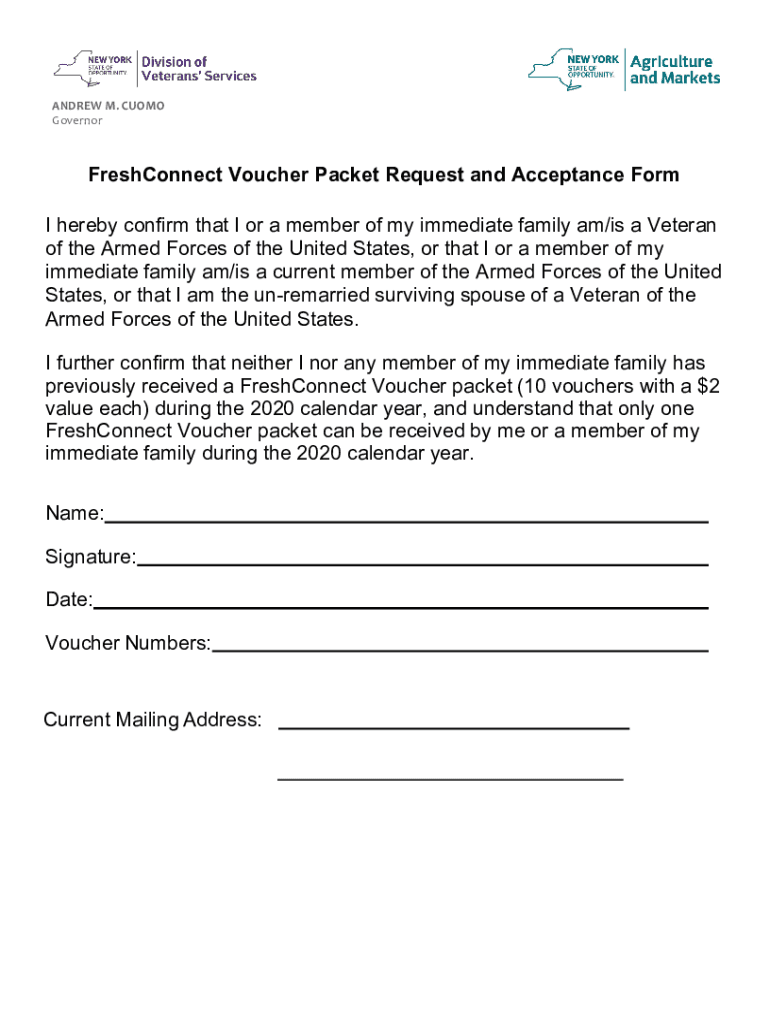 Fillable Online FreshConnect Voucher Packet Request and Acceptance Form I ... Fax Email Print ...