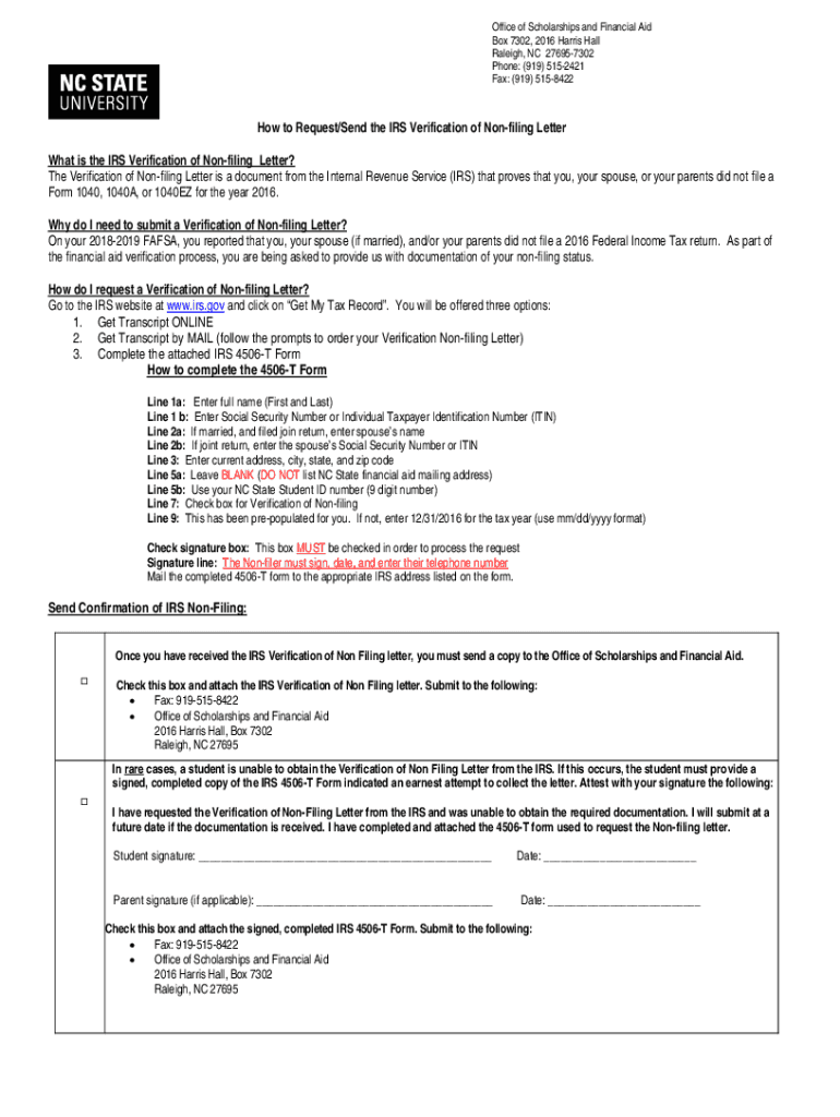 Fillable Online What is the IRS Verification of Non-filing Letter Fax ...