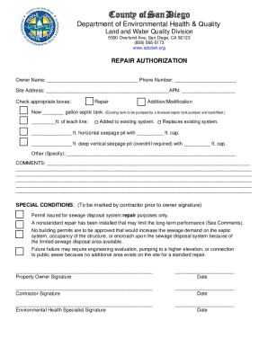 Fillable Online Septic Repair Authorization Form Fax Email Print ...