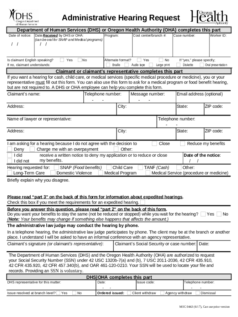 Administrative Hearing Request Department of Human ... Doc Template ...