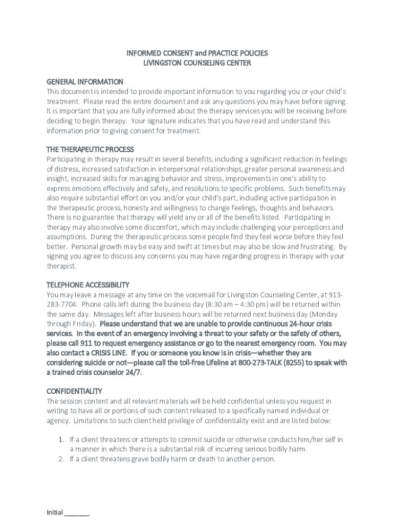 Fillable Online Professional Counseling Informed Consent Form Template ...