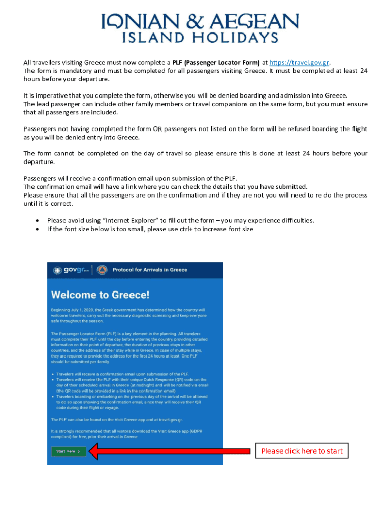 Fillable Online o Complete your Passenger Locator Form (PLF) please ...