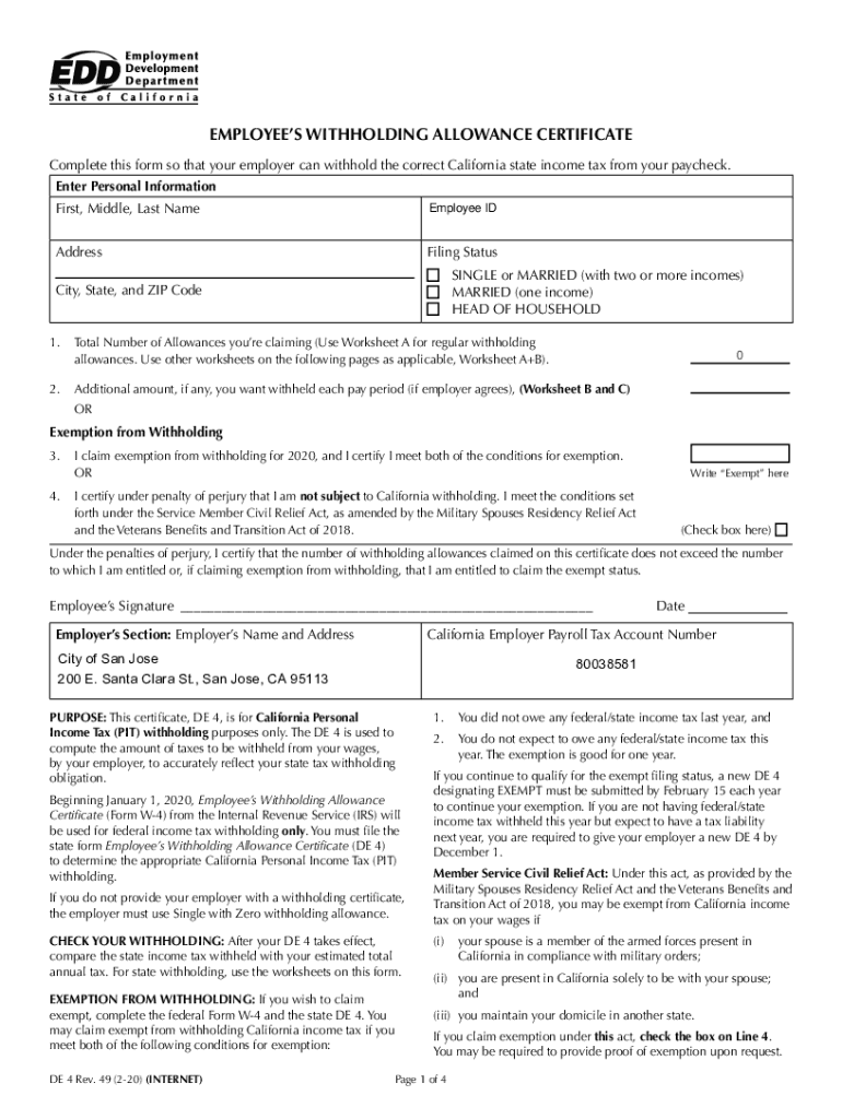 Fillable Online EMPLOYEES WITHHOLDING ALLOWANCE CERTIFICATEShould I ...