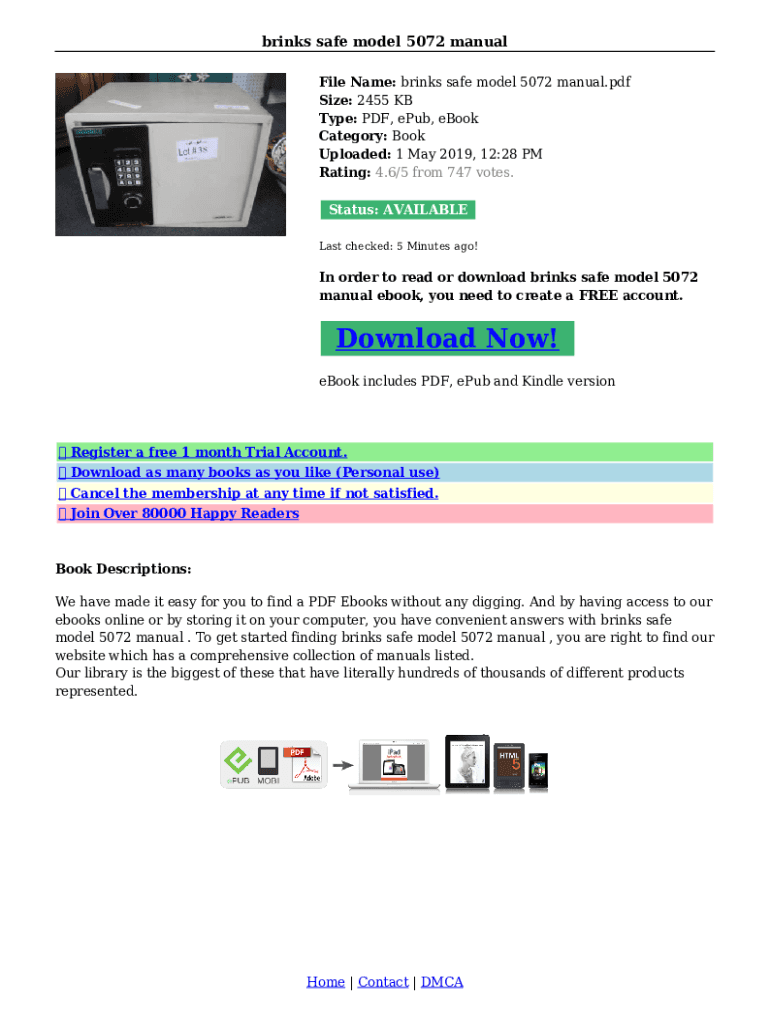 Brinks Safe Model 5072 Manual - Fill Online, Printable, Fillable, Blank ...