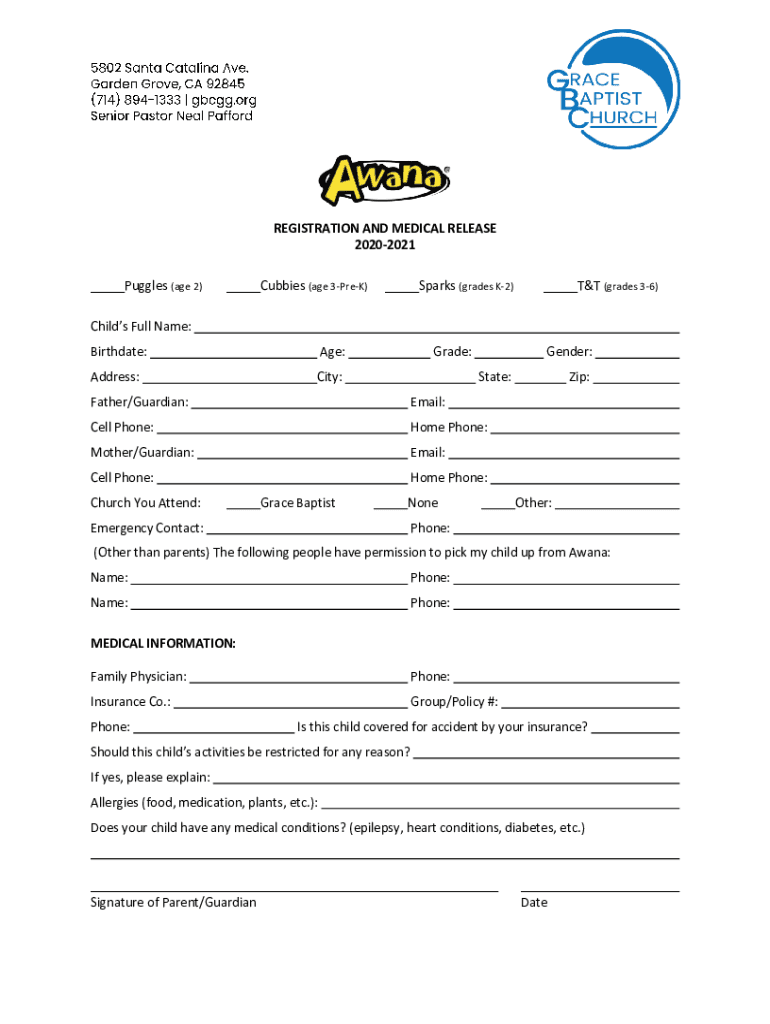Fillable Online PDF Awana Club Registration Form FBC Awana Club ...