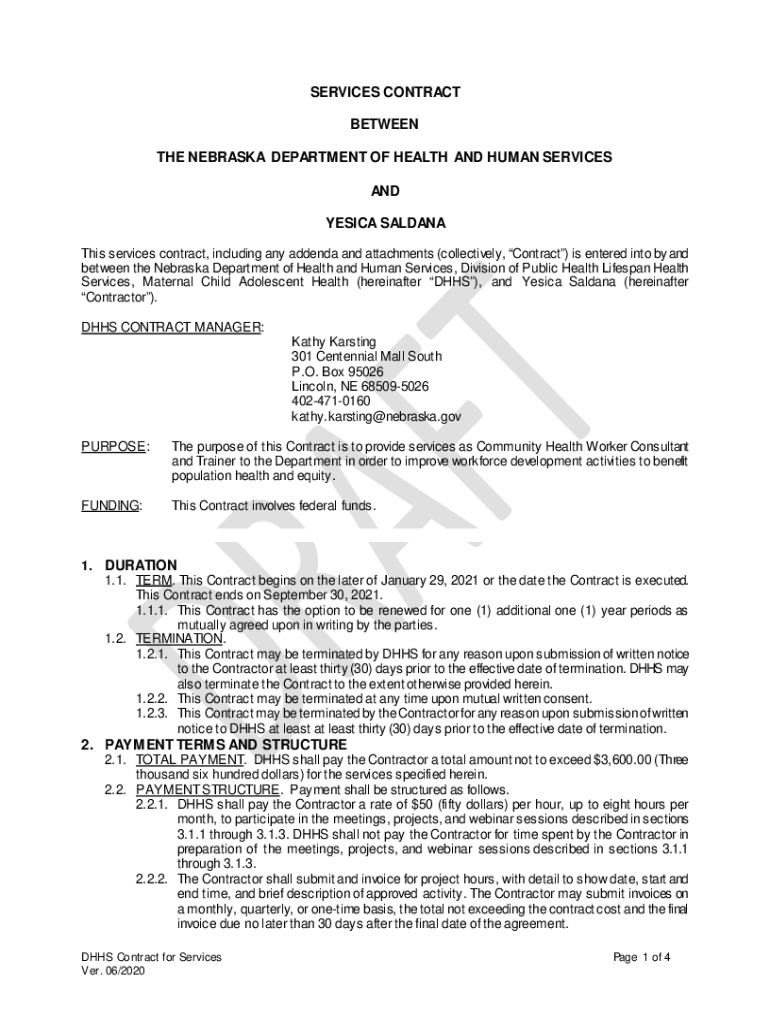Fillable Online dhhs ne SERVICES CONTRACT BETWEEN THE NEBRASKA ...