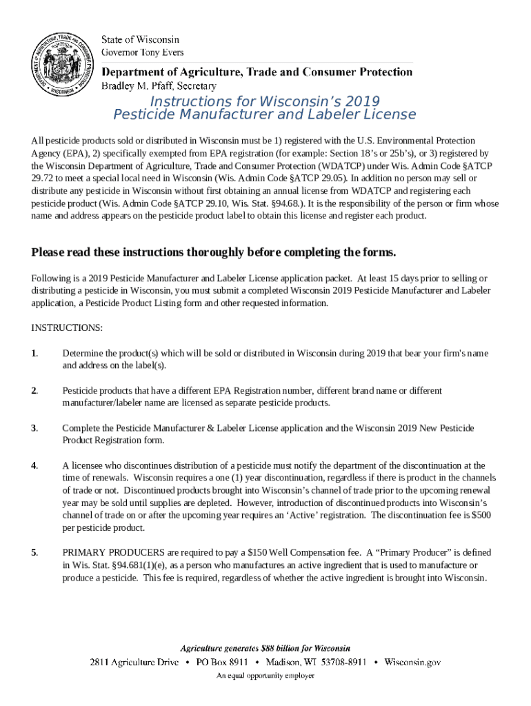 Renewing Your Wisconsin Pesticide Manufacturer/Labeler ... - datcp wi Doc Template | pdfFiller