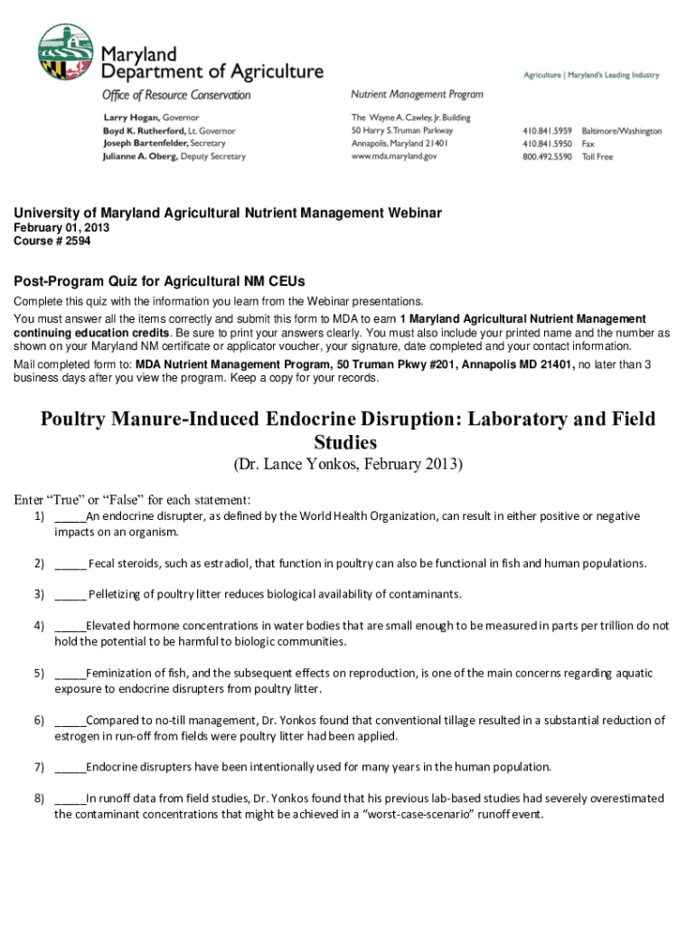 Fillable Online mda maryland NUTRIENT MANAGEMENT TRAINING - Maryland ...