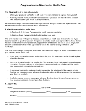 Fillable Online Oregon.gov Advance Directive Form Fax Email Print ...