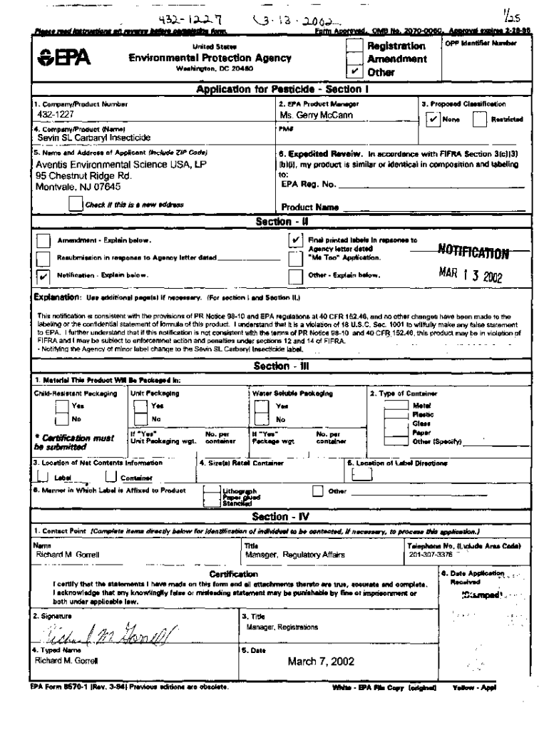 Fillable Online U.S. EPA, Pesticide Product Label, SEVIN SL CARBARYL ...