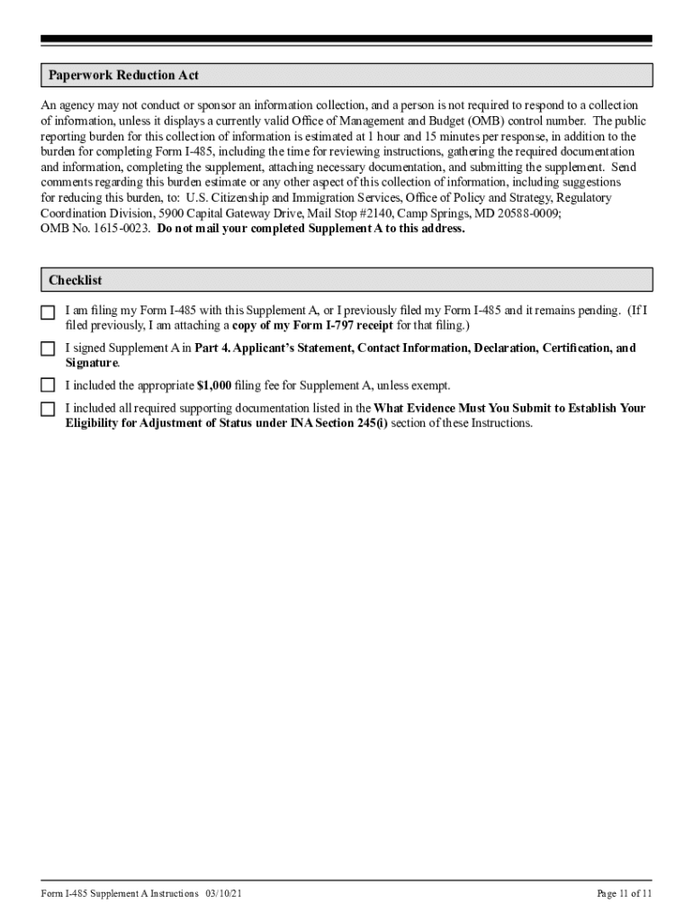 Fillable Online Instructions For Form I 485 Supplement A Adjustment Of Fillable Online Instructions For Form I 485 Supplement A Adjustment Of