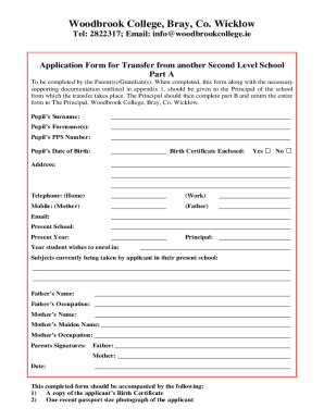 Fillable Online PDF Transfer Application Form - Woodbrook College Fax ...