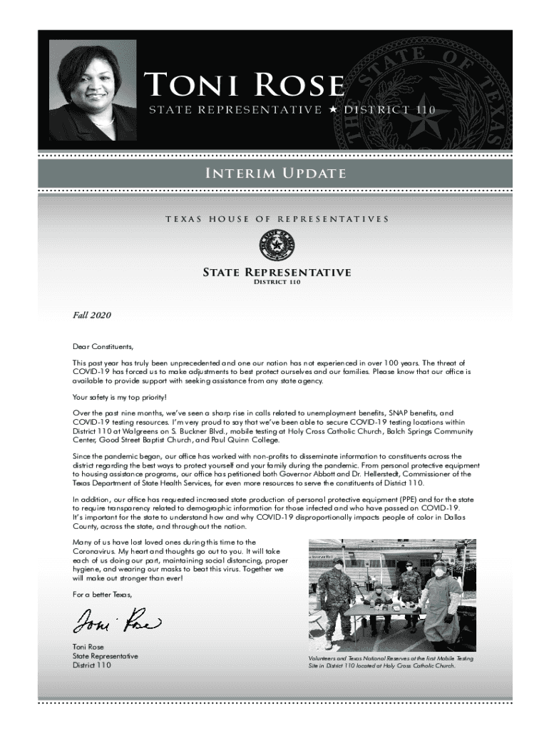 Fillable Online Elected Officials Directory: Texas Representative Toni ...