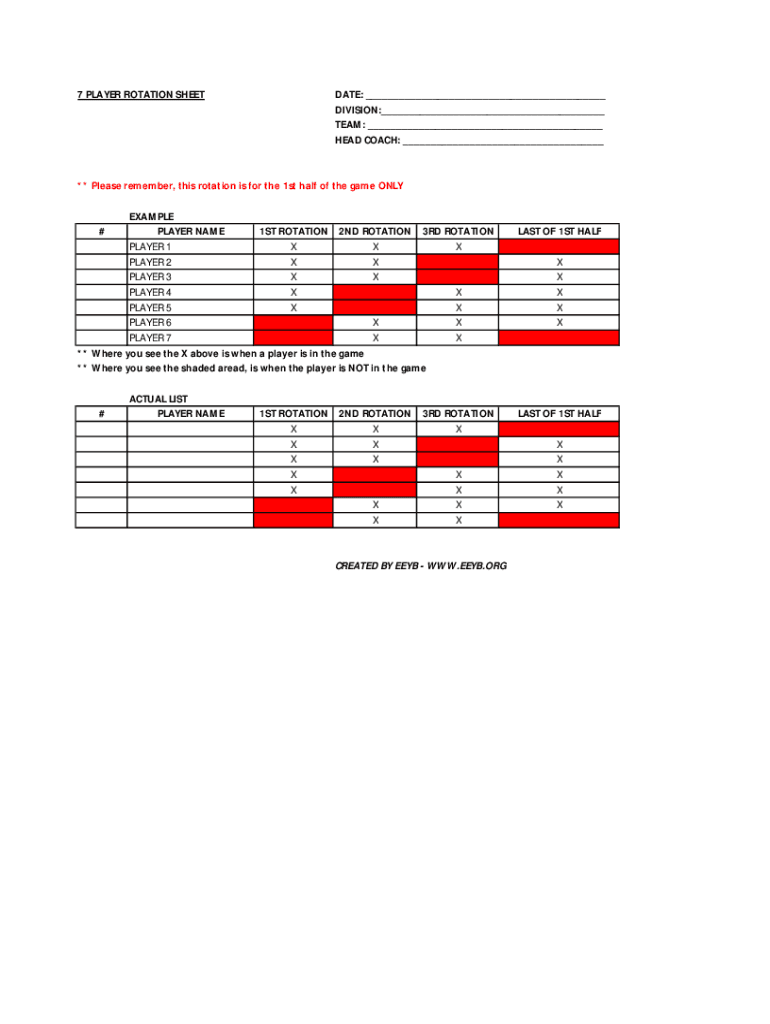 Fillable Online 7 PLAYER ROTATION SHEET DATE: DIVISION: TEAM Fax Email ...