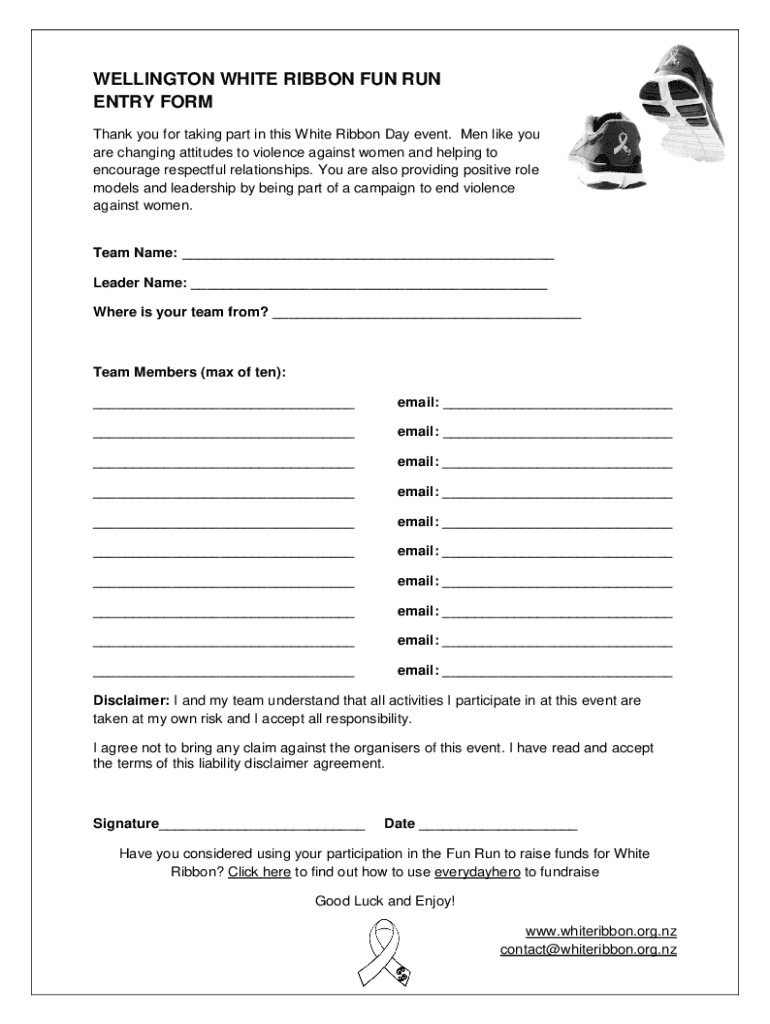 Fillable Online WELLINGTON WHITE RIBBON FUN RUN ENTRY FORM Fax Email ...