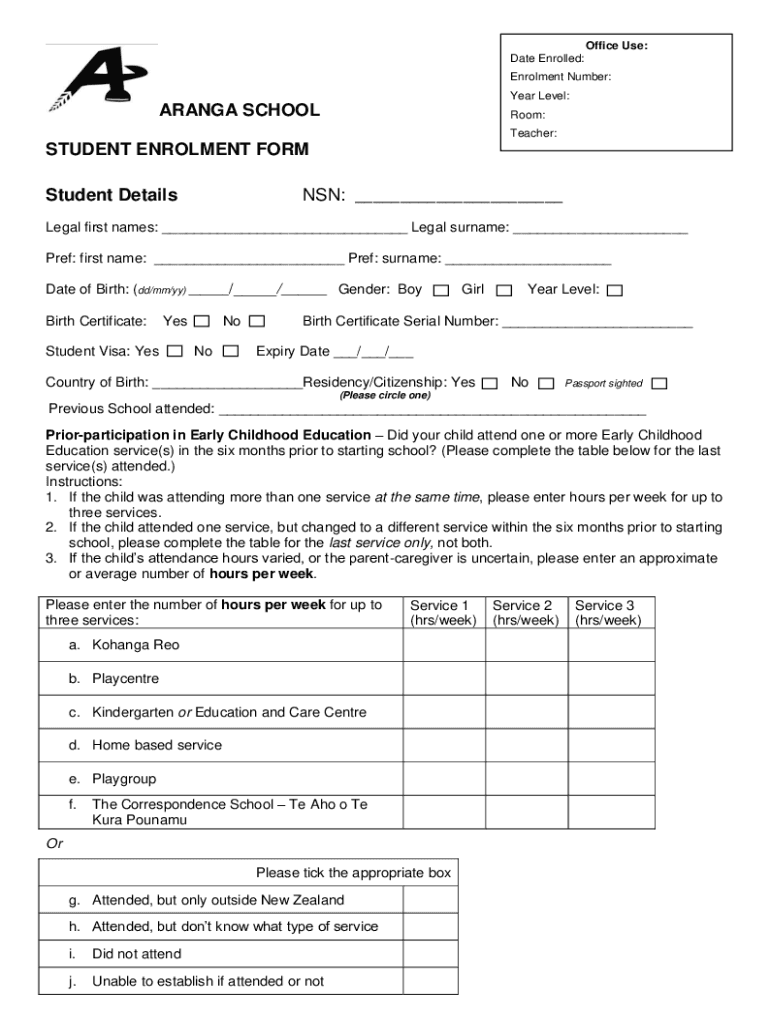 Fillable Online ARANGA SCHOOL Fax Email Print - pdfFiller