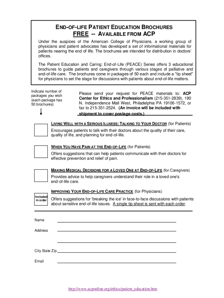 Fillable Online END OF LIFE PATIENT EDUCATION BROCHURES FREE ...