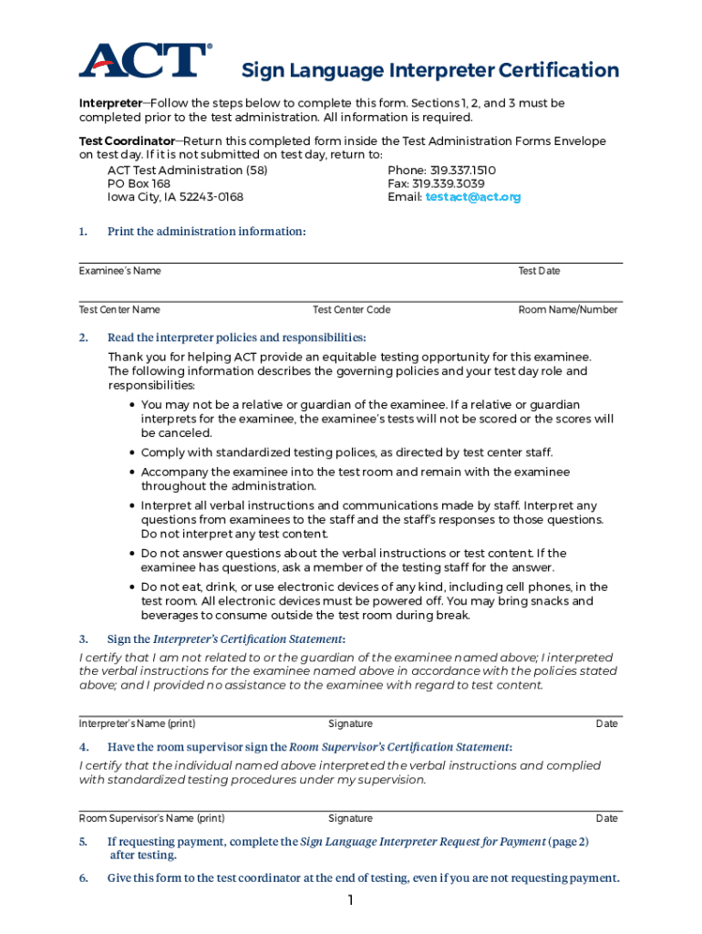 Fillable Online Sign Language Interpreter Certification and Request for ...