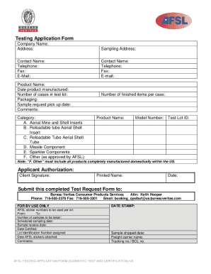 Fillable Online AFSL-TESTING APPLICATION FORM (DOMESTIC TEST AND ...