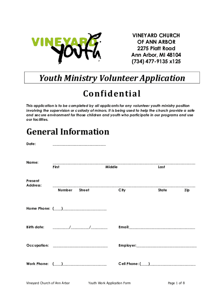 Fillable Online Youth Ministry Application (short form).doc Fax Email ...