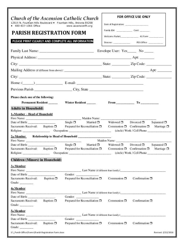 Fillable Online PARISH REGISTRATION FORM Family ID#: Card ...