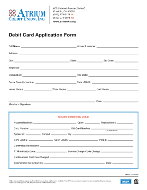 Fillable Online Debit Card Application Form - atrium4u.org Fax Email Print - pdfFiller