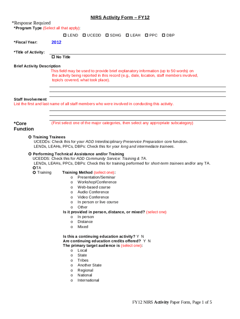 NIRS Activity FY07 Doc Template | pdfFiller