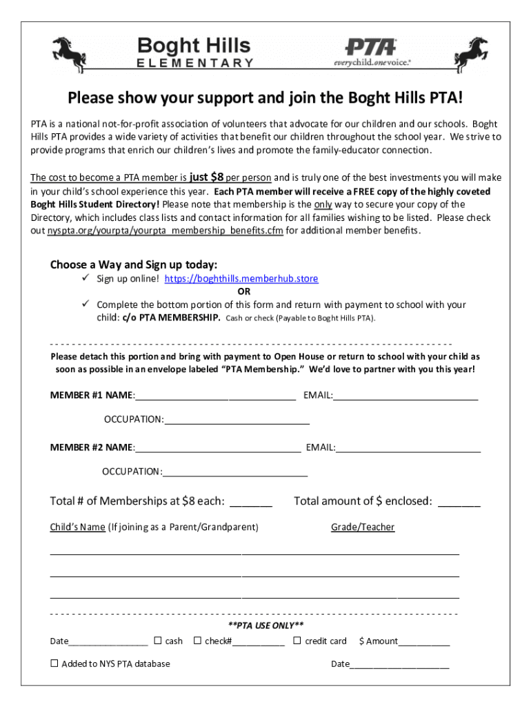 Fillable Online Parent Teacher Association (PTA) / PTA Membership ...