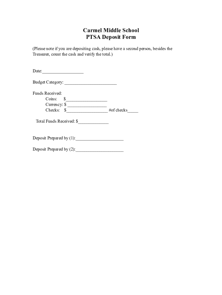 Fillable Online PTSA Deposit form Fax Email Print - pdfFiller