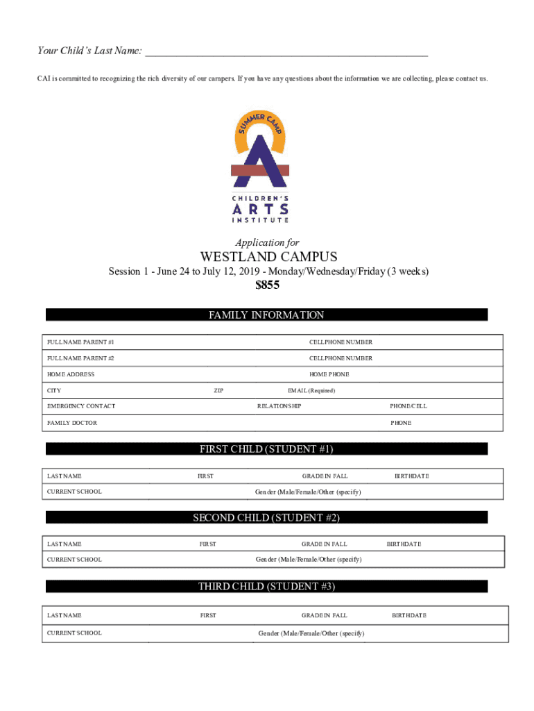 Fillable Online Fillable Online CAI 2018 Registration Forms Children's ...