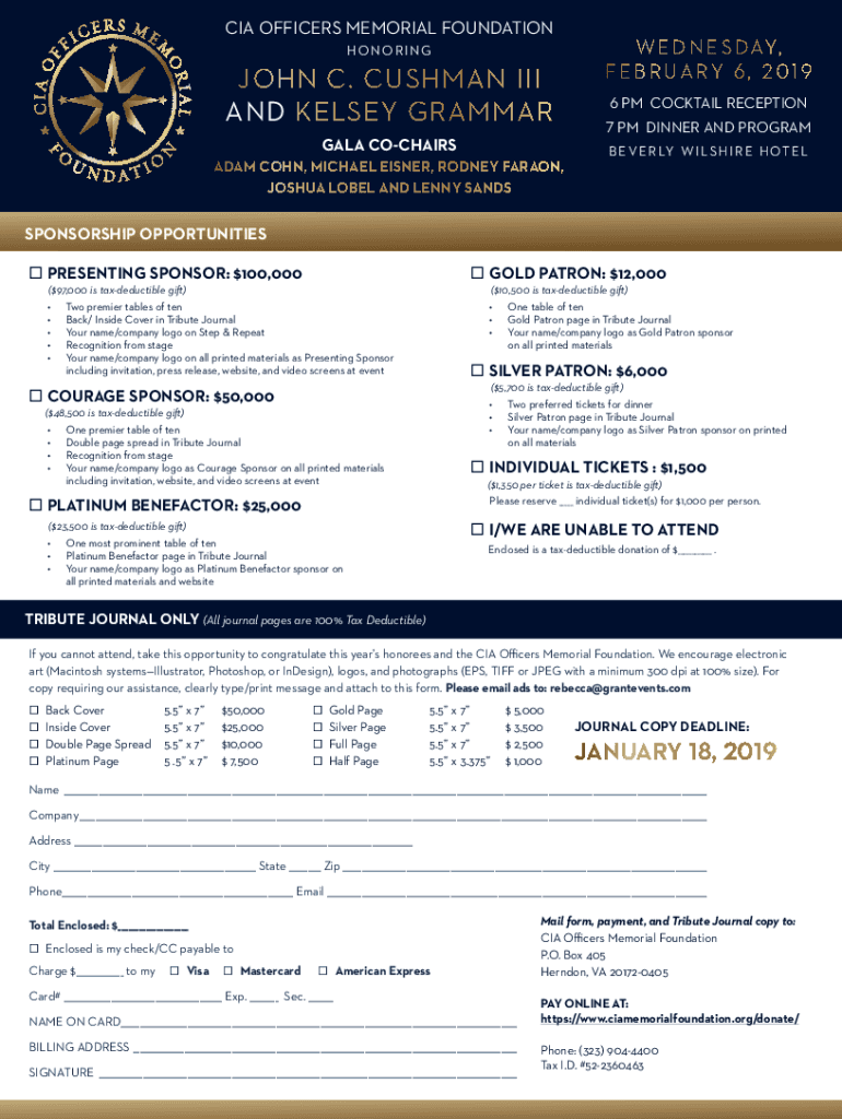 Fillable Online CIA OFFICERS MEMORIAL FOUNDATION Fax Email Print - pdfFiller
